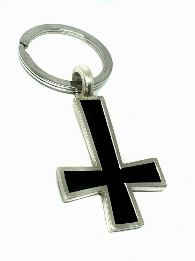 Inverted St Peters Cross BLACK ENAMELLED Keyring Occult Dark Arts ...