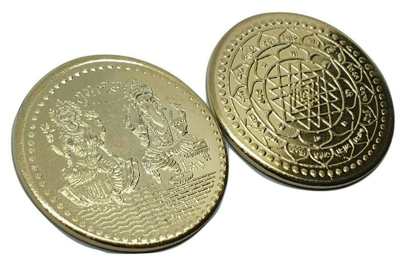 Laxmi Ganesh Shree Yantra Ganesha Lakshmi Gold Tone Sri Puja Hindu ...