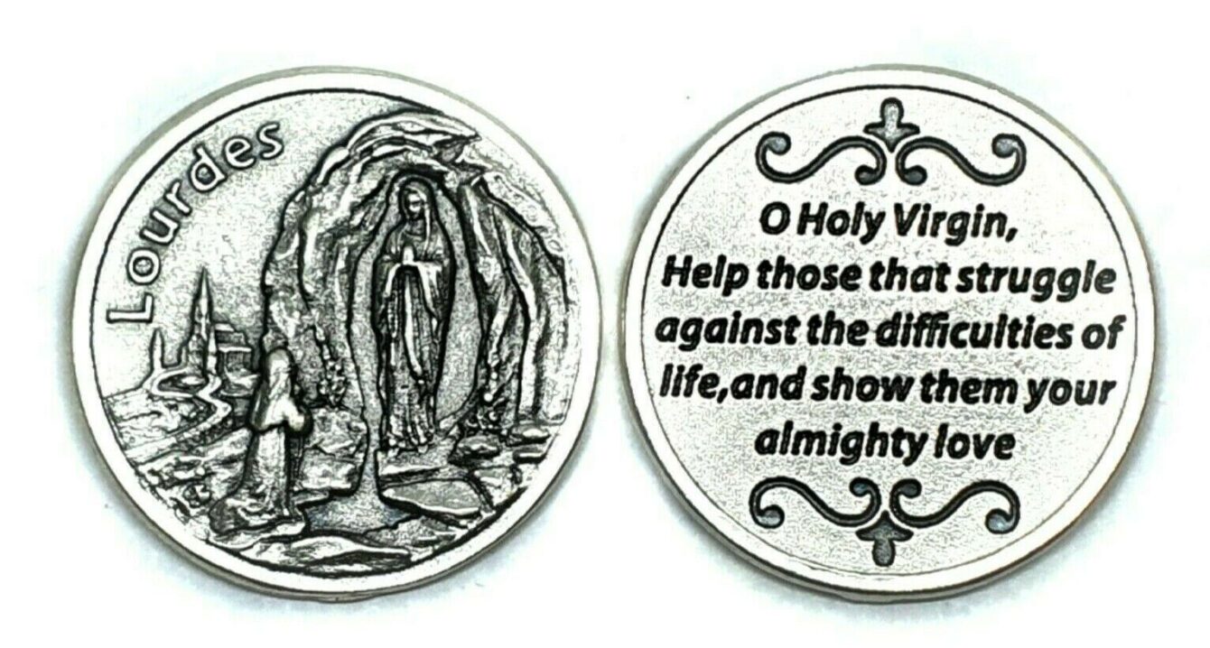Protection Virgin Mary Token Coin Medal & Prayer Our Lady of Lourdes ...