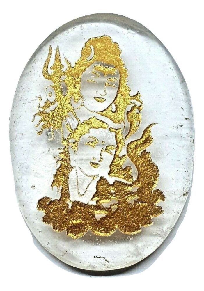 Shiva Parvati God Goddess Hindu Carved Palm Stone Natural Quartz ...