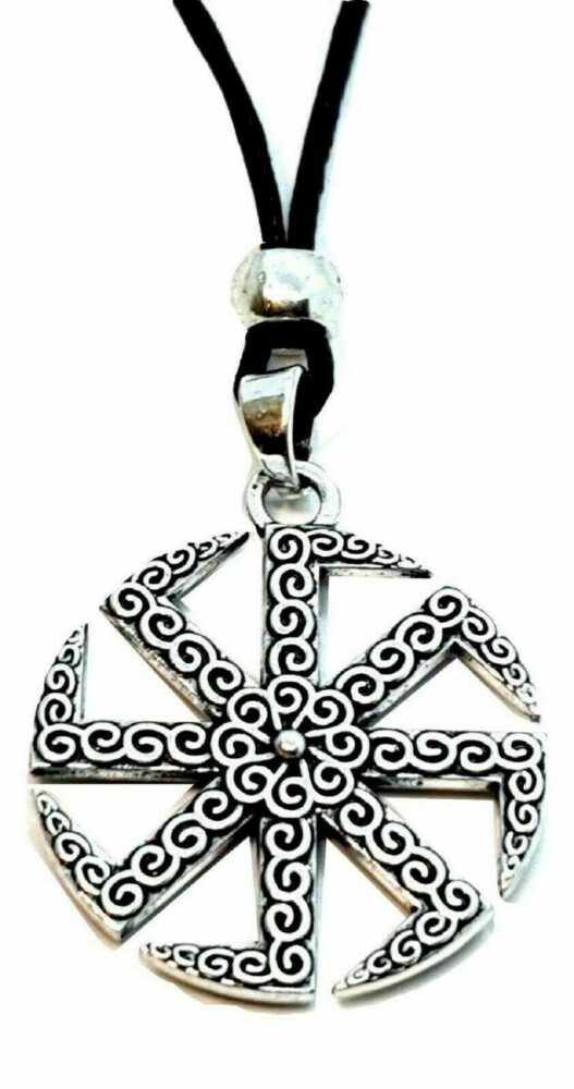 Slavic Sun Wheel Pendant 8 Legged Kolovrat Svarog Bead Corded Necklace ...