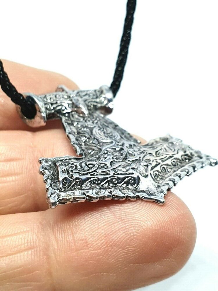 Thors Hammer Raven Skane Pendant Mjolnir Solid Viking Celtic Corded ...