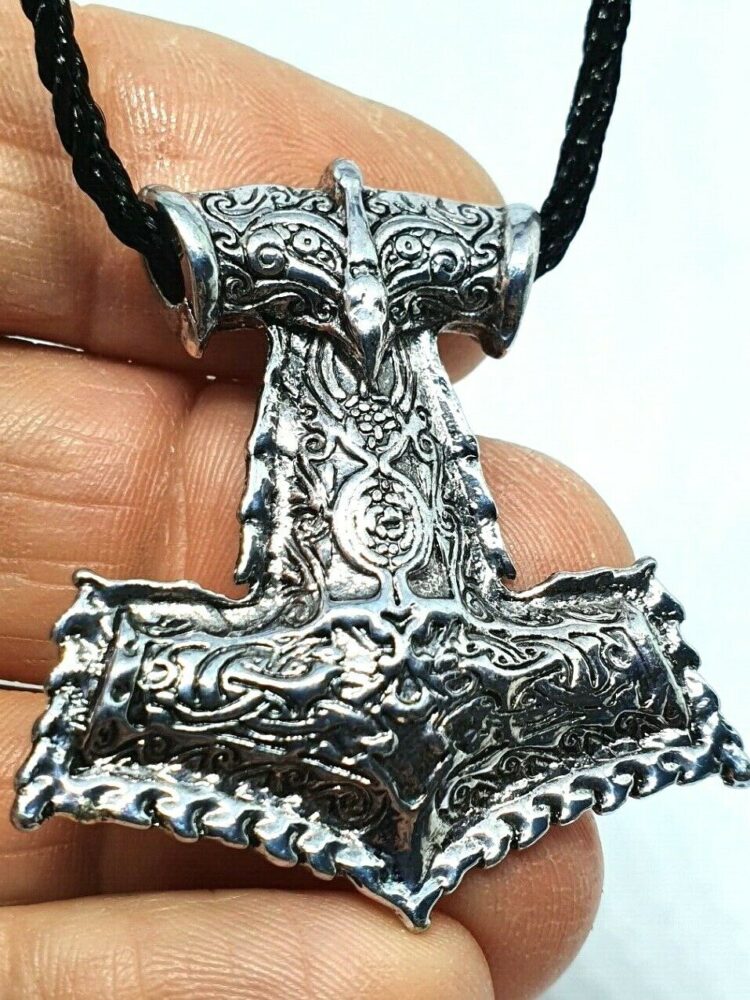 Thors Hammer Raven Skane Pendant Mjolnir Solid Viking Celtic Corded ...