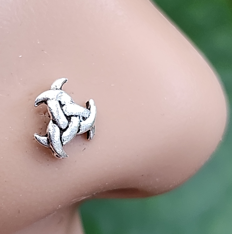 Odin's Horn Triskele Nose Stud: Norse Symbolism in 925 Silver